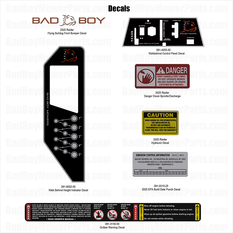 Bad Boy Mower Parts Diagram|2025|Raider|Decals - 2