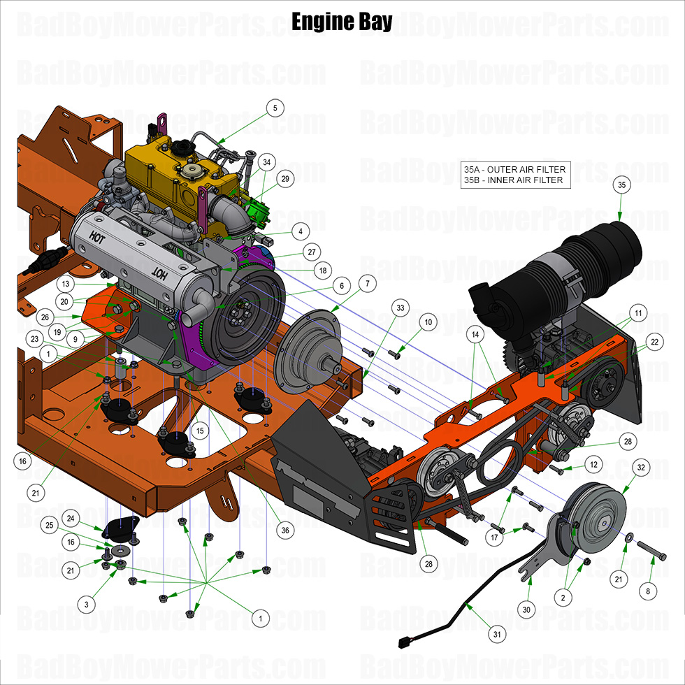 Bad Boy Mower Parts Lookup|2025|Renegade - Diesel|Engine Bay