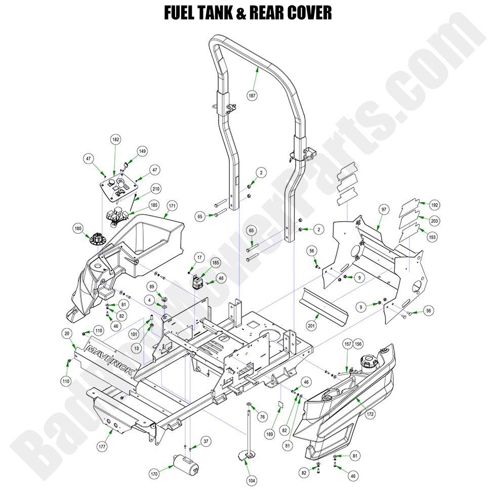 Bad Boy Mower Parts Diagram|2023|Maverick|Fuel Tank & Rear Cover