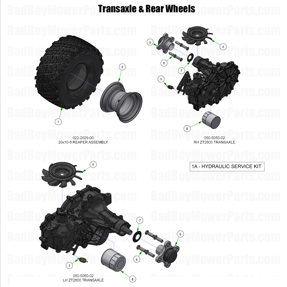 Bad Boy Mower Parts Diagram|2025|ZT Avenger|Transaxle & Rear Wheels